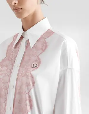 Dolce & Gabbana Oversize Cotton Poplin Shirt With Lace Appliqués