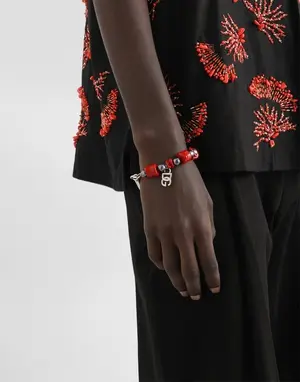 Dolce & Gabbana Metal Bracelet With Coral Details And Logo