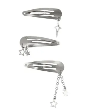 VELVET LUNA Steel Snap Hair Clips With Star Charms - Silver