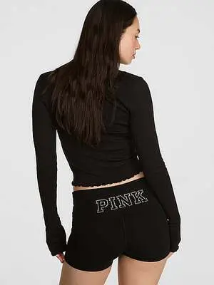 Pink All-day Cotton Foldover 3" Bike Shorts - Black