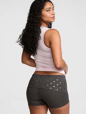 Pink All-day Cotton Foldover 3" Bike Shorts - Grey