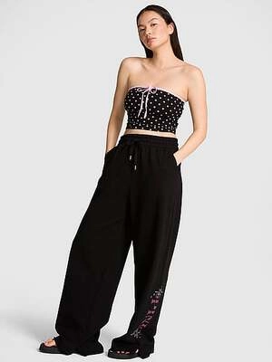 Pink Campus Fleece™ Wide-Leg Split-Hem Sweatpants Black