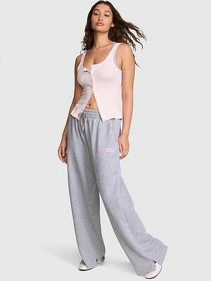 Pink Campus Fleece™ Wide-Leg Split-Hem Sweatpants Grey