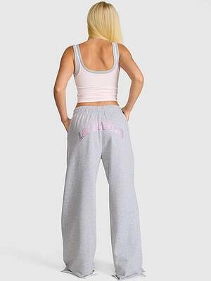 Pink Campus Fleece™ Wide-Leg Split-Hem Sweatpants Grey