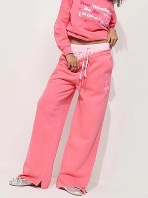 Pink Campus Fleece™ Wide-Leg Split-Hem Sweatpants Pink