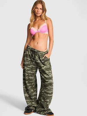 Pink Campus Fleece™ Wide-leg Split-hem Sweatpants - Print