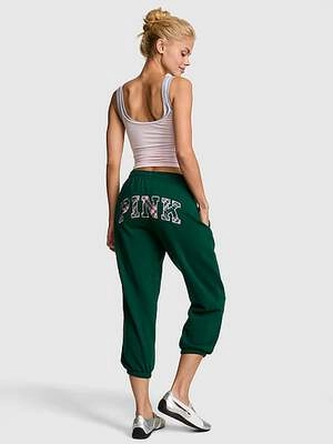 Pink Campus Fleece Capri Jogger Sweatpants Green