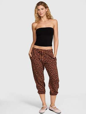 Pink Campus Fleece Capri Jogger Sweatpants Print
