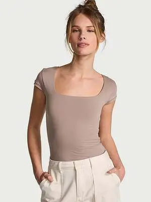 Pink Base Stretch™ Cap-sleeve Tee - Brown