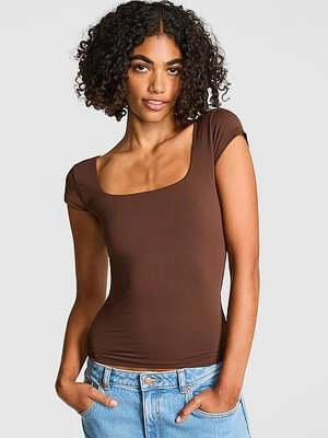 Pink Base Stretch™ Cap-sleeve Tee - Brown