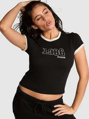 Pink Retro Cotton Tee - Black