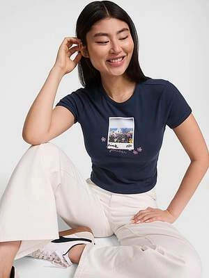 Pink Retro Cotton Tee Blue