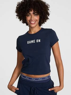 Pink Retro Cotton Tee - Blue