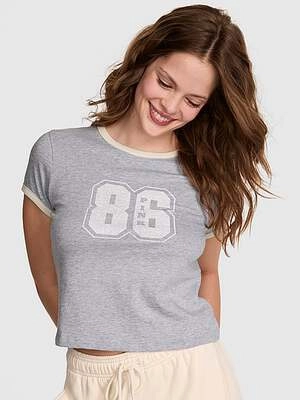 Pink Retro Cotton Tee - Grey