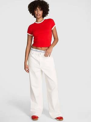 Pink Retro Cotton Tee - Red