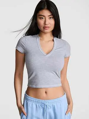 Pink All-day Cotton™ Plunge Cropped Top - Grey