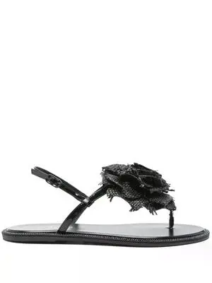LE SILLA Floral-appliqué Sandals - Black