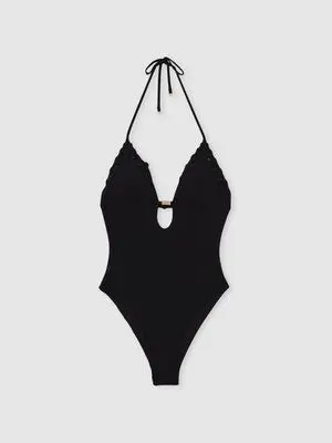REISS Nicole Whipstitch Halterneck Swimsuit