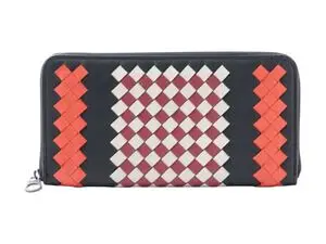 Bottega Veneta Intrecciato Long Wallet - Black/red