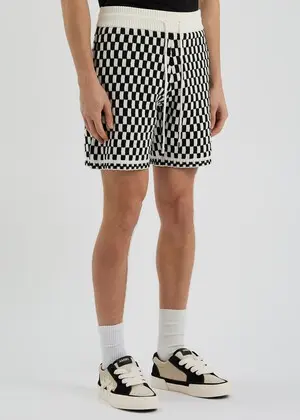 Amiri Checked Intarsia Wool-blend Shorts - Black