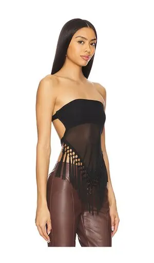 MORE TO COME Shion Top With Fringe Trim