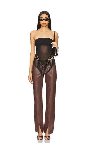 MORE TO COME Shion Top With Fringe Trim
