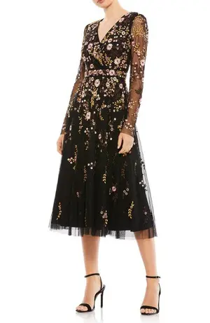 Mac Duggal Floral Embroidered A-line Dress - Black Multi