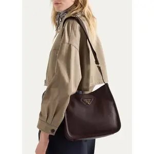 Prada Medium Daino Soft Leather Hobo Crossbody Bag - Moro