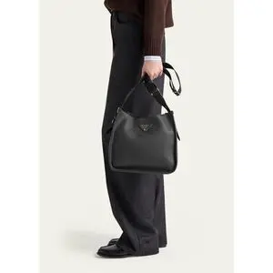 Prada Medium Daino Soft Leather Hobo Crossbody Bag - Moro