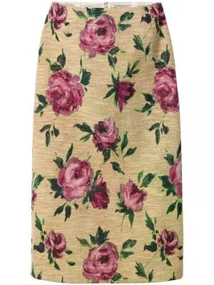 La DoubleJ Rose-print Pencil Skirt