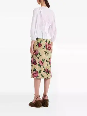 La DoubleJ Rose-print Pencil Skirt