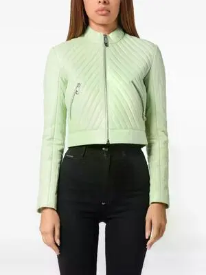 Philipp Plein Leather Biker Jacket - Green