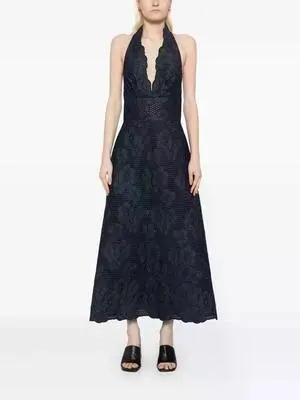 Elie Saab Embroidered Denim Dress