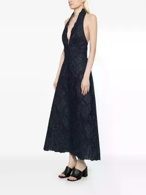 Elie Saab Embroidered Denim Dress