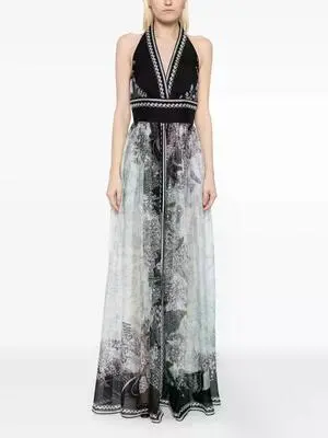 Elie Saab Printed Chiffon Maxi Dress