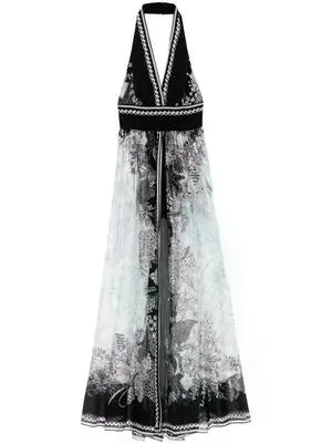 Elie Saab Printed Chiffon Maxi Dress - Black