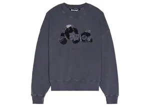 Palm Angels Patchwork Rippled Bear Crewneck Sweatshirt - Indigo Light