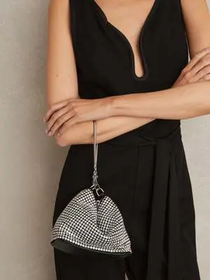 REISS Leah Crystal Pouch Bag - Silver