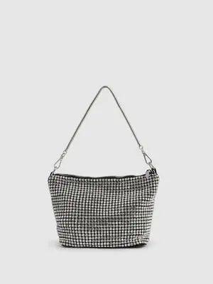 REISS Leah Crystal Pouch Bag - Silver