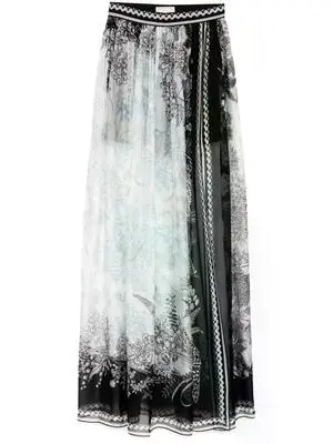 Elie Saab Printed Chiffon Long Skirt
