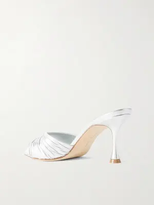 Manolo Blahnik Pirua 70 Leather Mules - Silver
