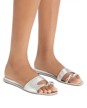 Tory Burch Pierced Slide Sandals - Bright Silver