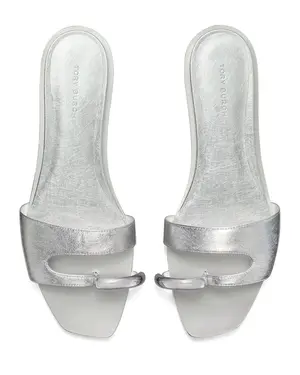 Tory Burch Pierced Slide Sandals - Bright Silver