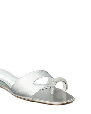 Tory Burch Pierced Slide Sandals - Bright Silver
