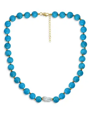 Aqua Beads & Cultured Freshwater Pearl Necklace - Blue