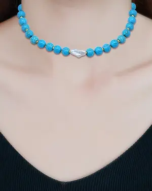 Aqua Beads & Cultured Freshwater Pearl Necklace