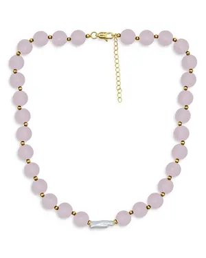 Aqua Beads & Cultured Freshwater Pearl Necklace - Pink