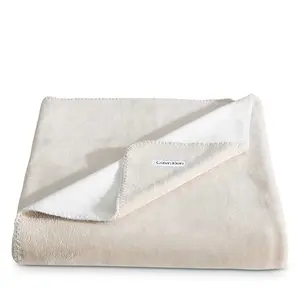 Calvin Klein Modern Reversible Solid Throw, 70 X 50 - Light Beige/ Snow White