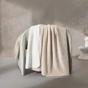 Calvin Klein Modern Reversible Solid Throw, 70 X 50 - Light Beige/ Snow White
