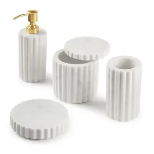 GAURI KOHLI Roksana Marble Bath Accessories, Set Of 4 - White